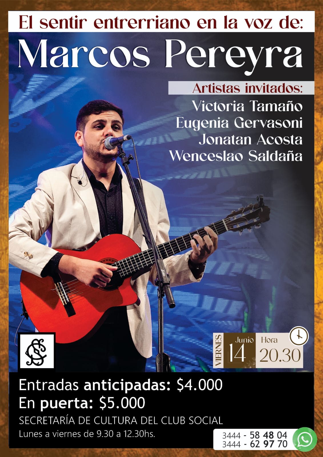 Club Social: Se presentará Marcos Pereyra, el guitarrista y cantor